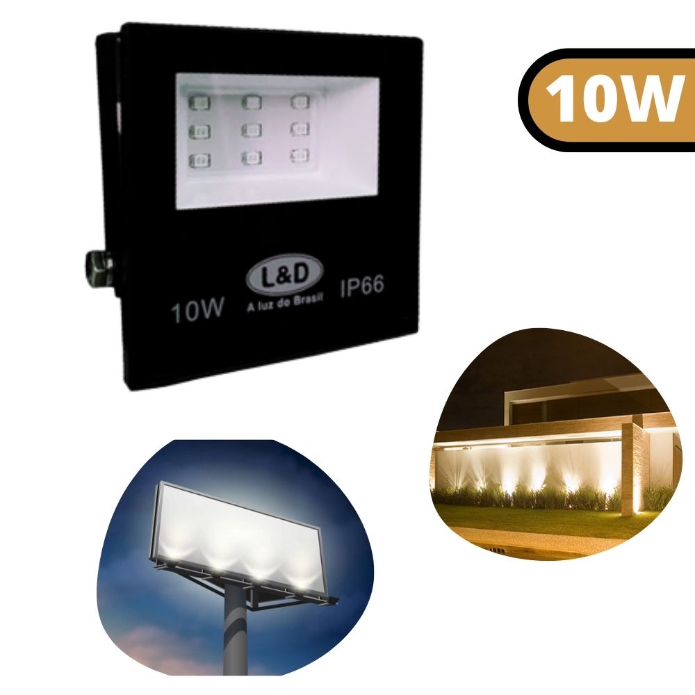 Refletor Led 10w Holofote Bivolt Slim Resistente Agua Branco Frio IP66 6500K | Shopee Brasil