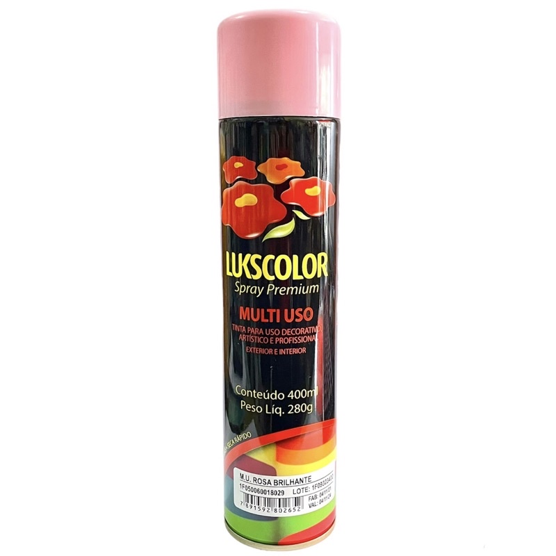 Tinta Spray Rosa Brilhante Multiuso 400ml LUKSCOLOR Exterior e Interior ...