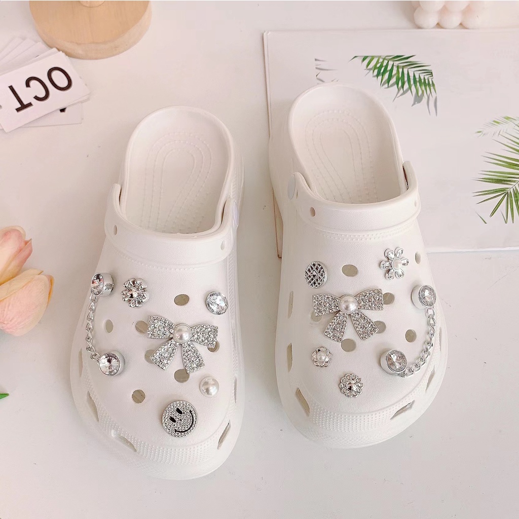Crocs Jibbitz Conjunto De Cristal De Prata Botão De Encanto | Shopee Brasil