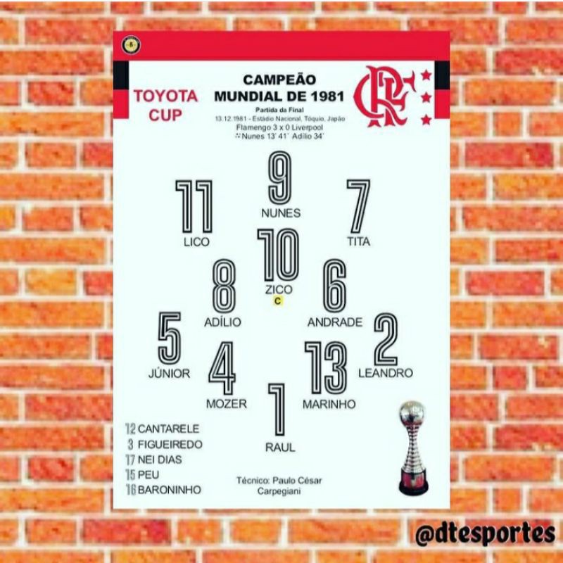 Quadro Escalação Flamengo Campeão Mundial 1981 | Shopee Brasil