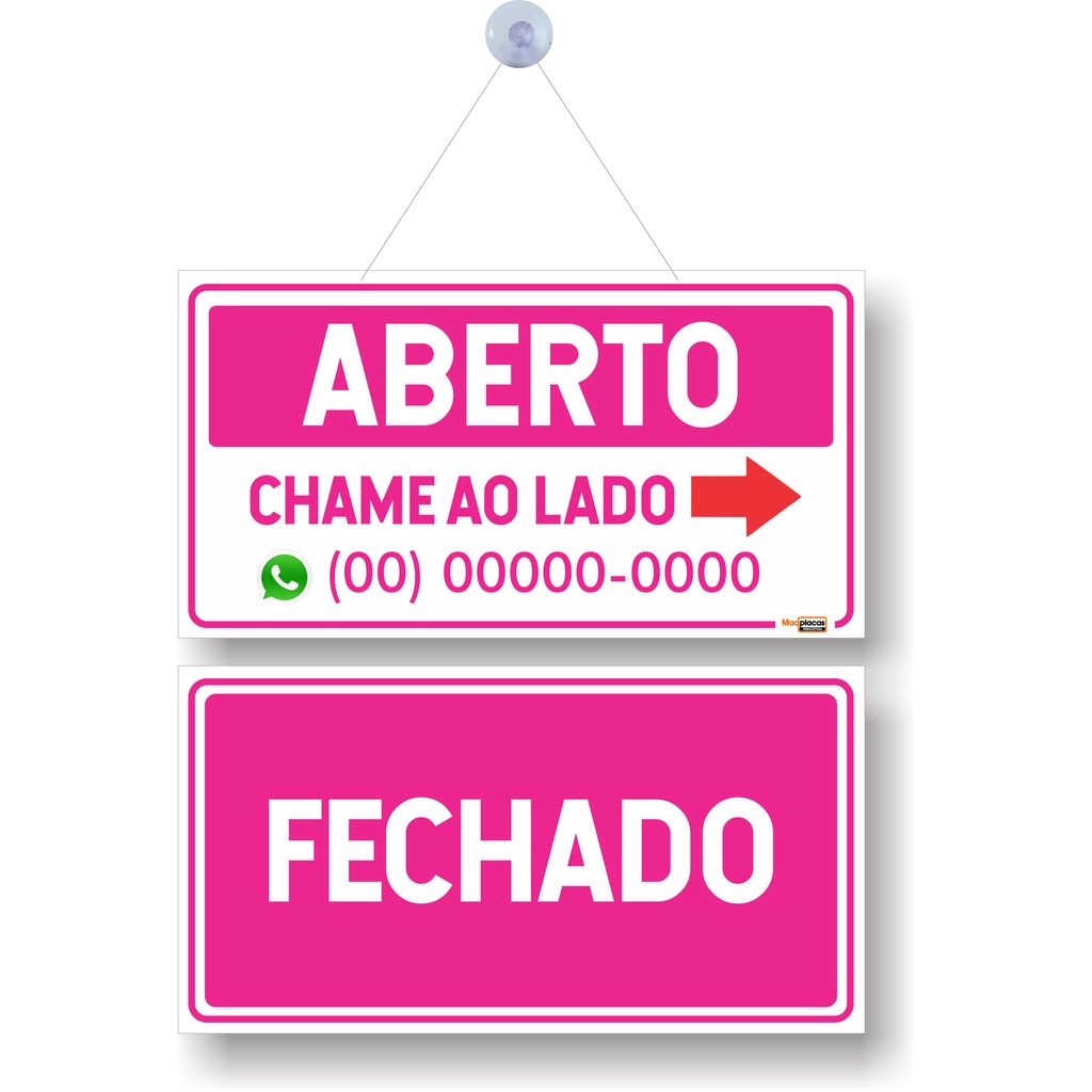 Placa aberto chame ao lado e fechado seta direita rosa | Shopee Brasil