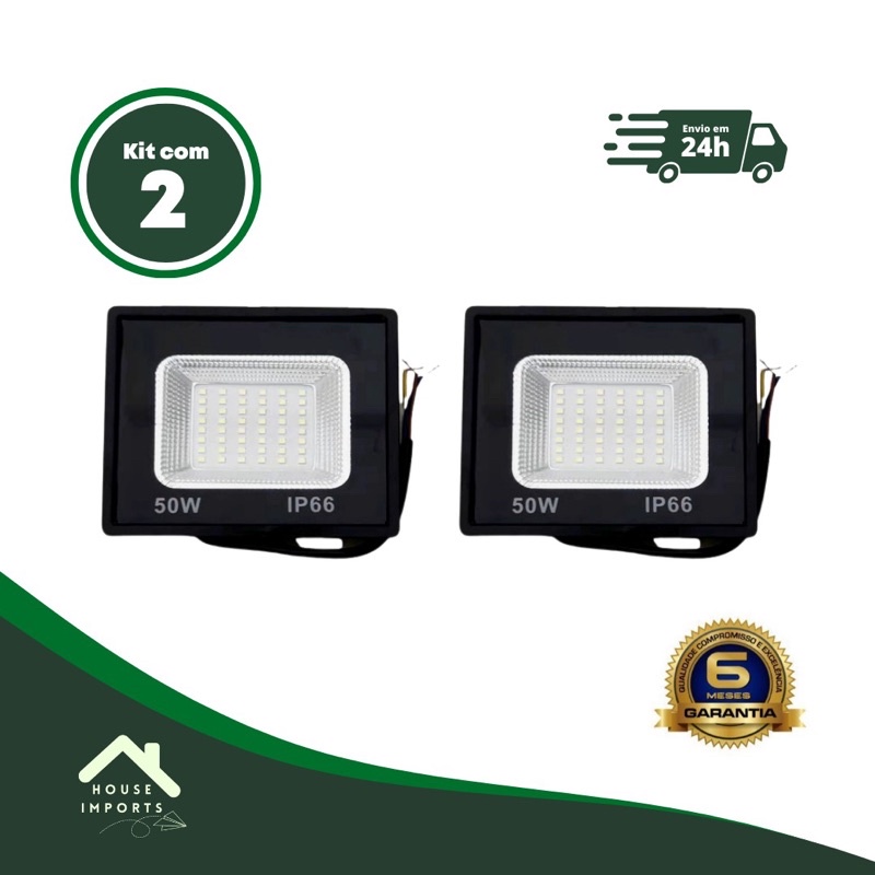 KIT 2 REFLETORES 50W Bi-VOLT LED HOLOFOTE BRANCO FRIO 6000K | Shopee Brasil