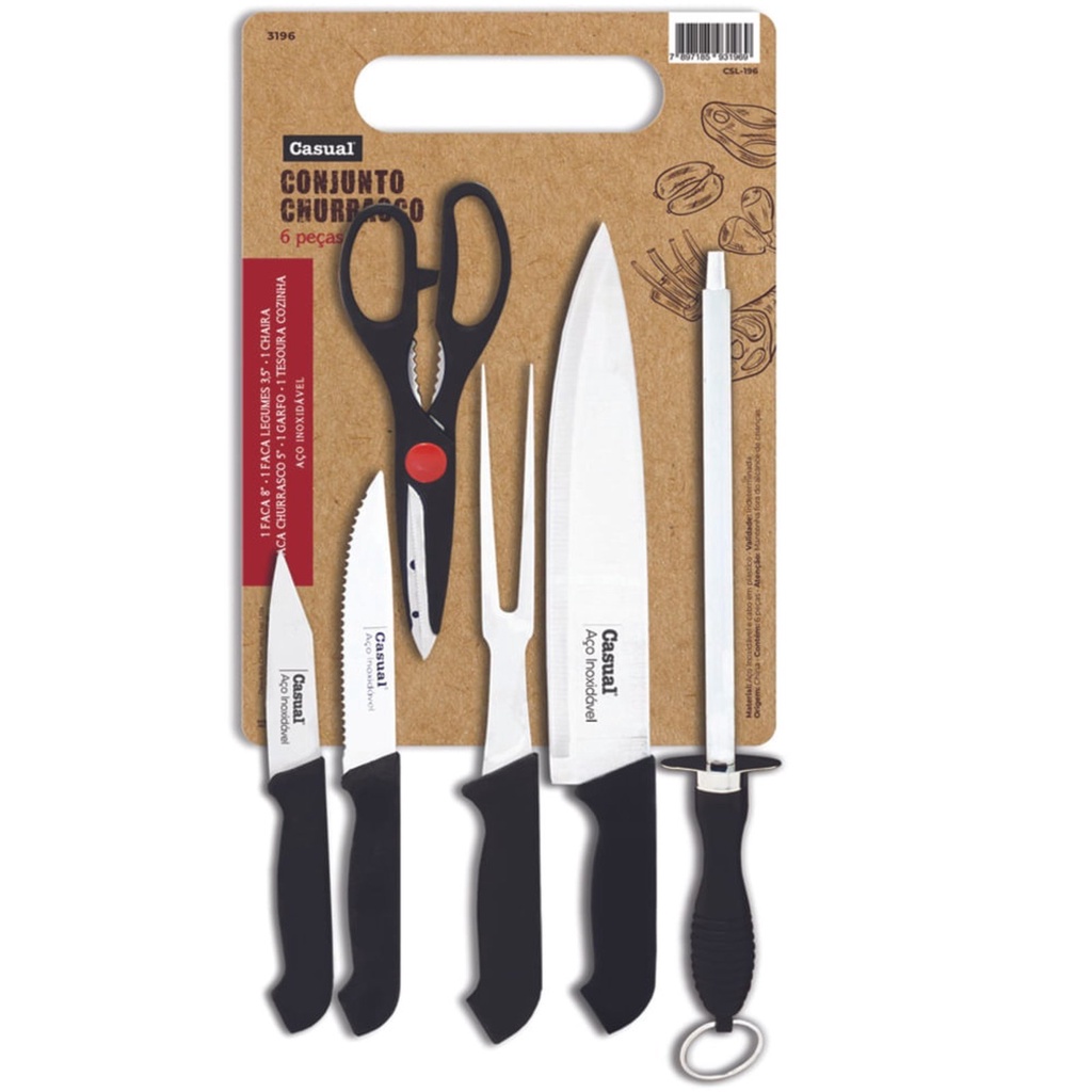 Kit Facas Jogo Conjunto Churrasco Faqueiro Inox Cozinha Profissional ...