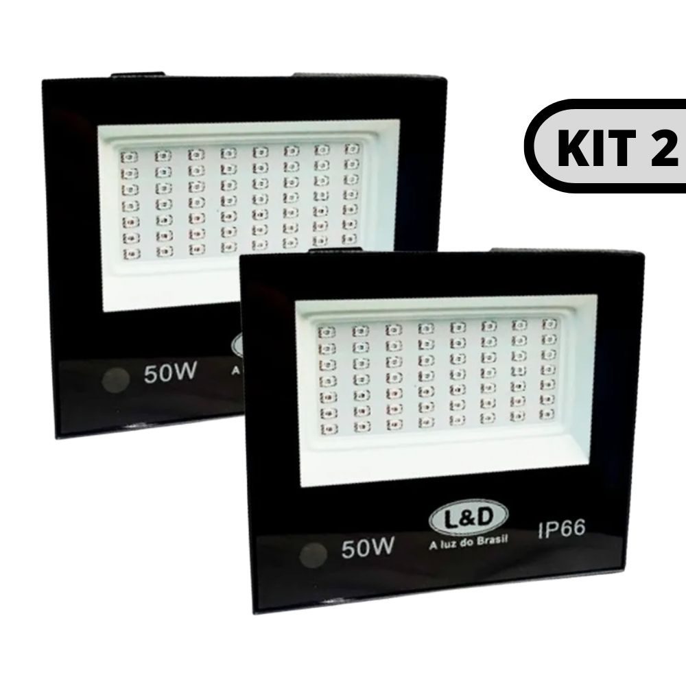 Kit 2 Refletor Led 50w Holofote Bivolt Slim Resistente Agua Branco Frio IP66 6500K | Shopee Brasil