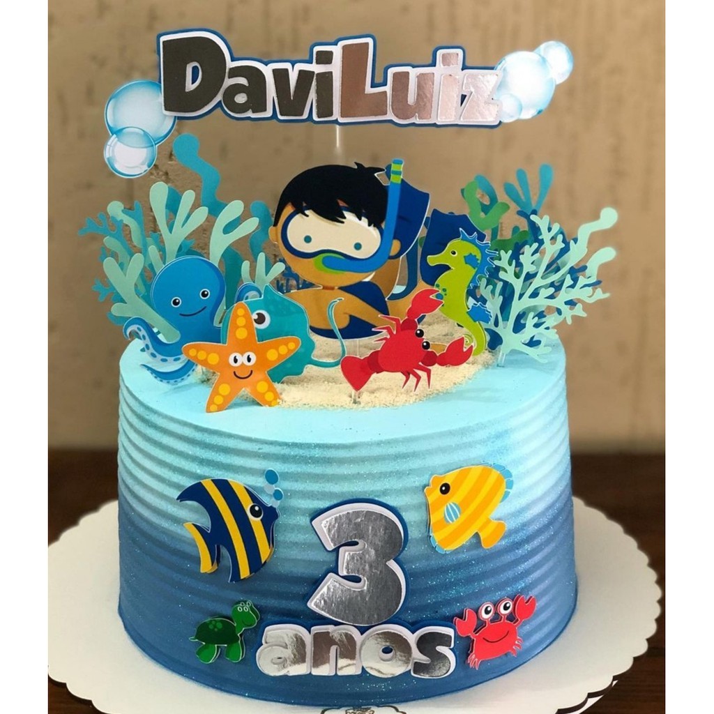 Topo Topper de bolo Fundo do Mar, mergulhador. | Shopee Brasil