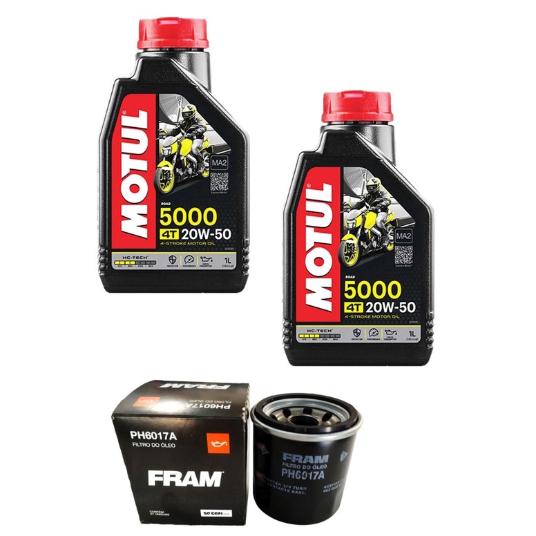 Kit Troca 2 Litros Oleo Motul 5000 Semissintético 20w50 Api Sl 4 Tempos Jaso Ma2 + Filtro Fram ...