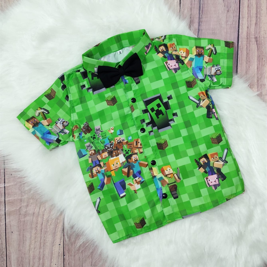 Camisa Infantil Menino Minecraft Verde +Gravata | Shopee Brasil