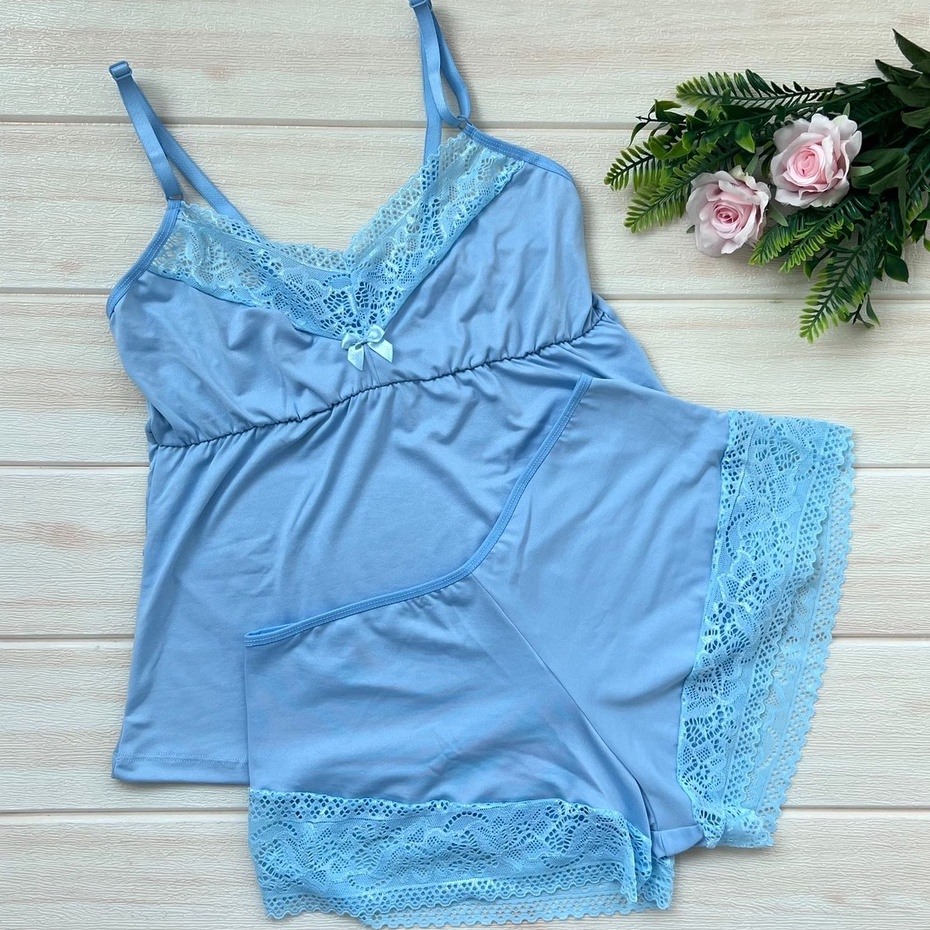 Short Dool c/ Renda Baby Doll Sensual Pijama Flora Ref 867 | Shopee Brasil