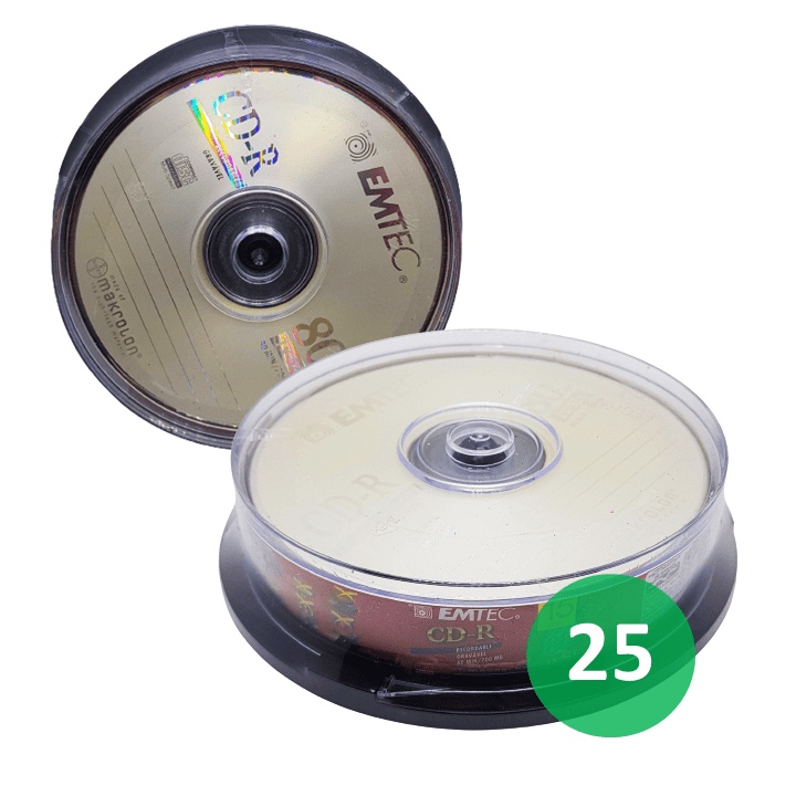 Pacote Com 25 CD-R EMTEC 80min 700MB Velocidade 52X CDR25 | Shopee Brasil