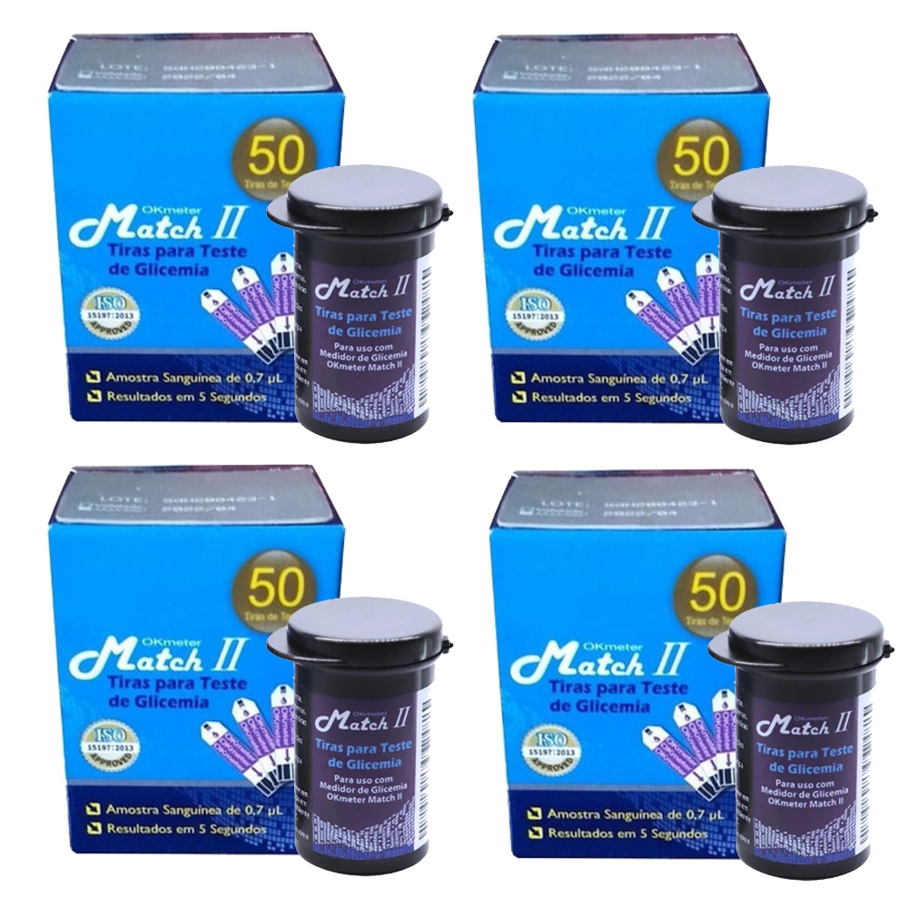 Kit 200 tiras de glicose Match II OK Meter - medir glicemia | Shopee Brasil