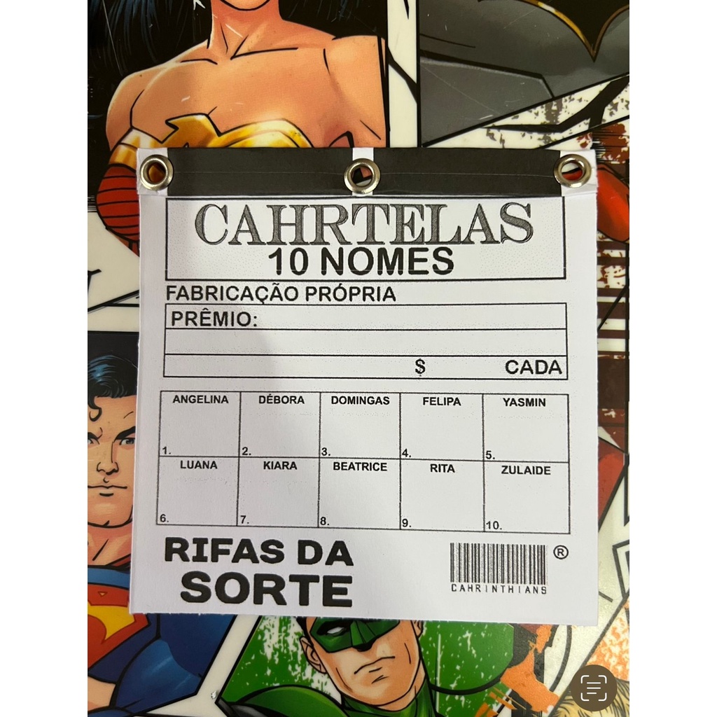 CARTELA PARA RIFA, 10 NOMES, 2 PRÊMIOS, PCT COM 50 UNIDADES, PAPEL 120GR | Shopee Brasil