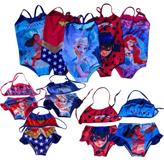 Maio Biquíni Infantil Menina com Babado de Personagens verão criança ...