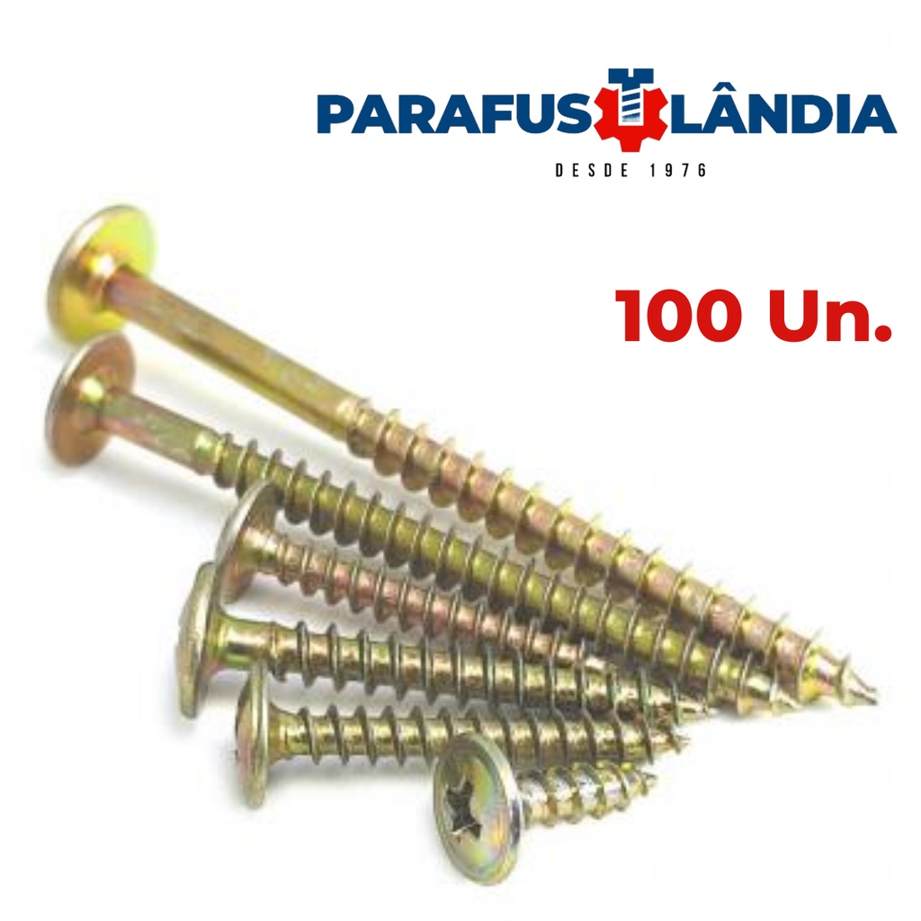 100 Parafusos Chipboard Cabeça Phillips Flangeado Madeira MDF Móveis ...