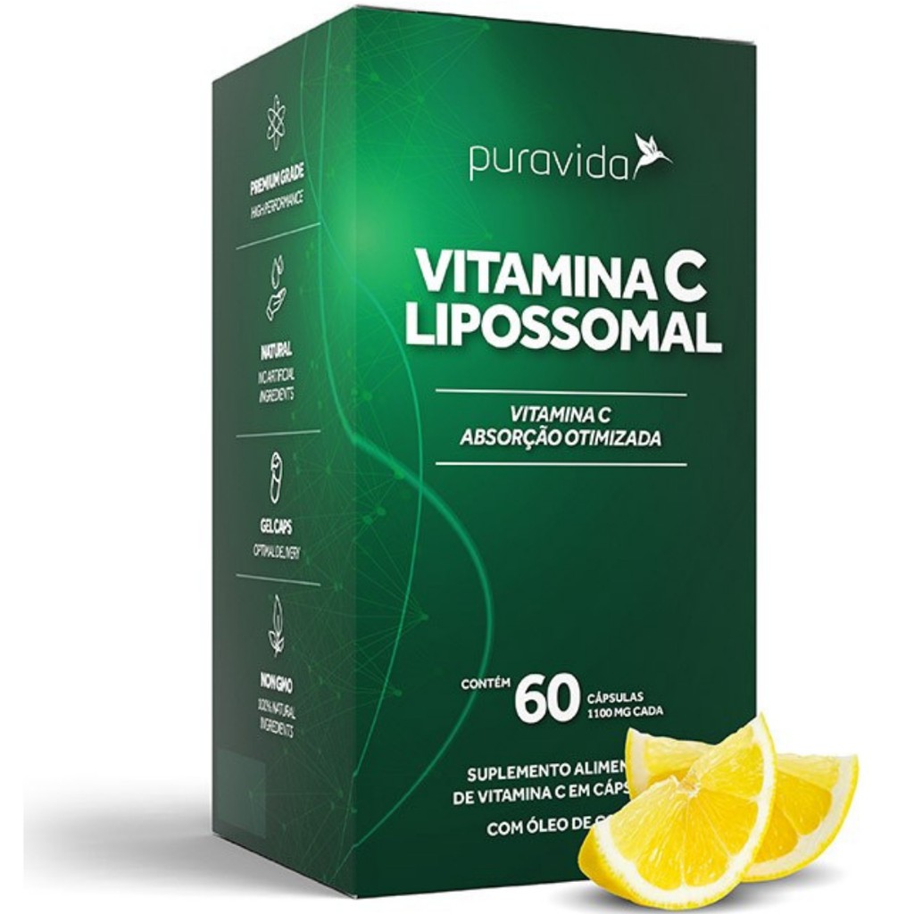 Vitamina C Lipossomal, 1100mg, 60 Cápsulas - Pura Vida | Shopee Brasil