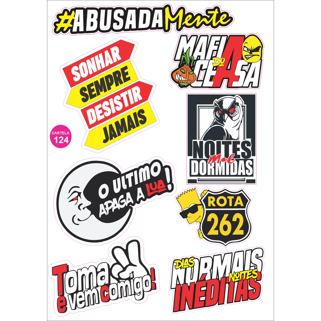 Cartela 124 de Adesivos Tuning Individual Stickers Moto Carro Bike ...