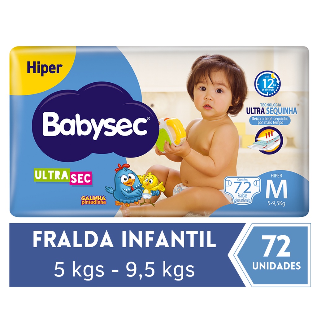 Fraldas Infantil Babysec Hiper Tamanho M - 72 Unidades | Shopee Brasil