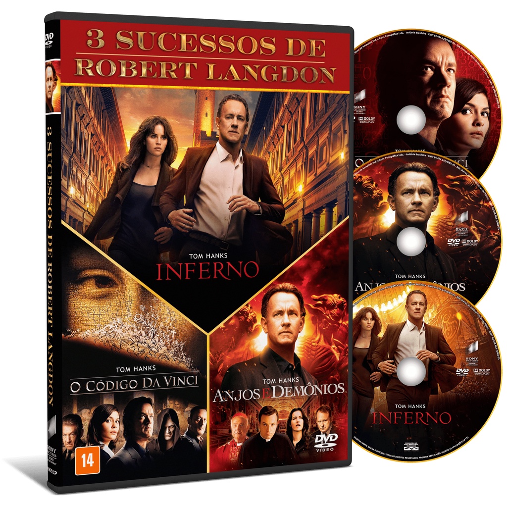 DVD Filmes Clássicos Anjos e Demônios, O Código da Vinci e Inferno Dual Áudio | Shopee Brasil