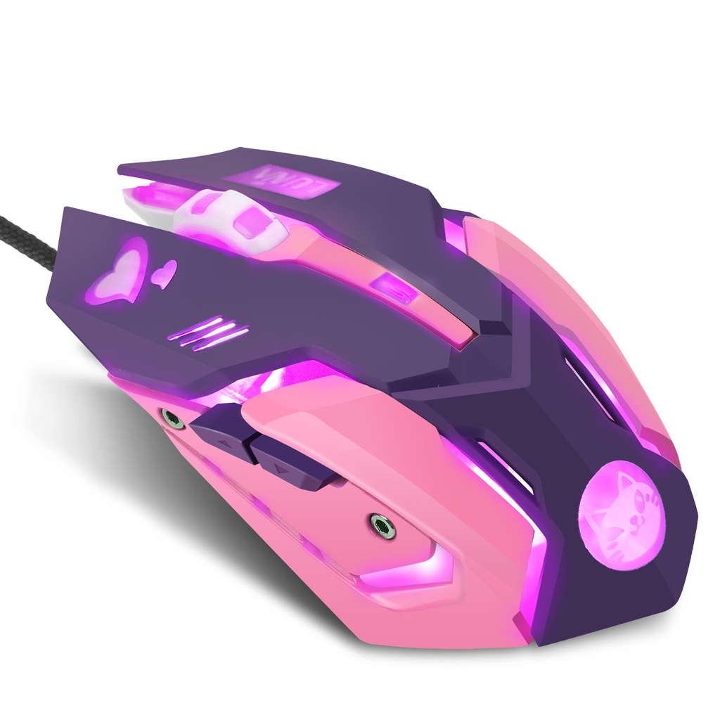 Mouse Gamer Com Fio Rosa Silencioso Ergon Mico Led Usb Menina Fofo Jogo Do Jogo Muose Para ...