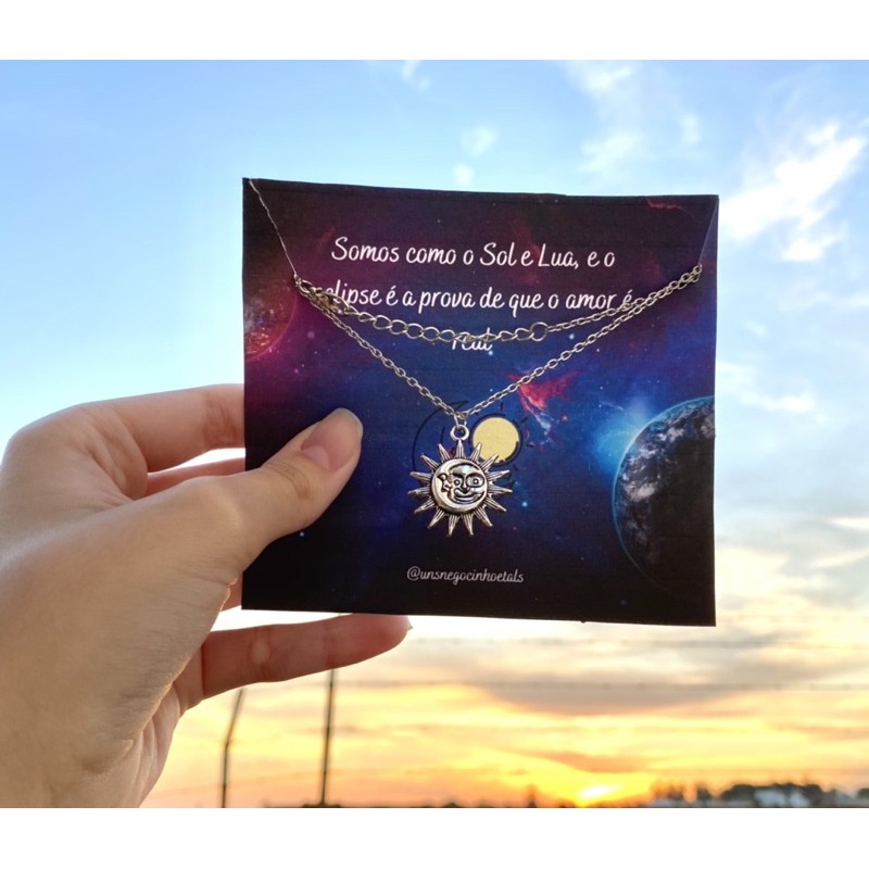 Colar Sol e Lua Prata aesthetic edição limitada | Shopee Brasil