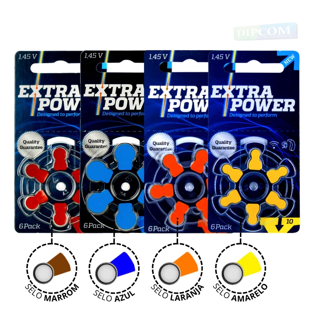 Pilha Bateria Extra Power Para Aparelhos Auditivos - P10MF / P675MF / P312MF / P13MF 1.45V ...