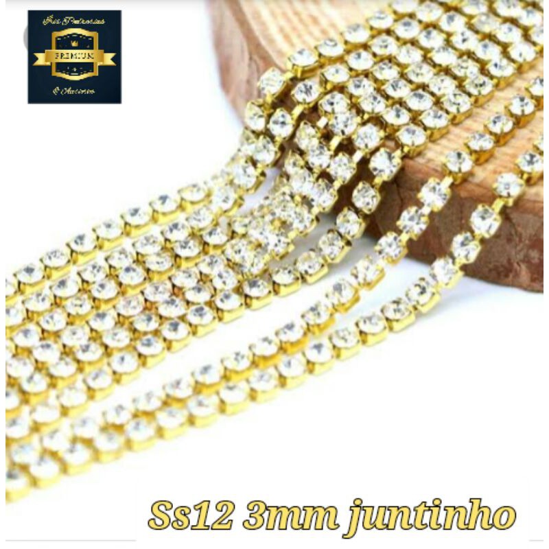 5 metros corrente de strass por metro ss12 3mm juntinhos alto brilho | Shopee Brasil