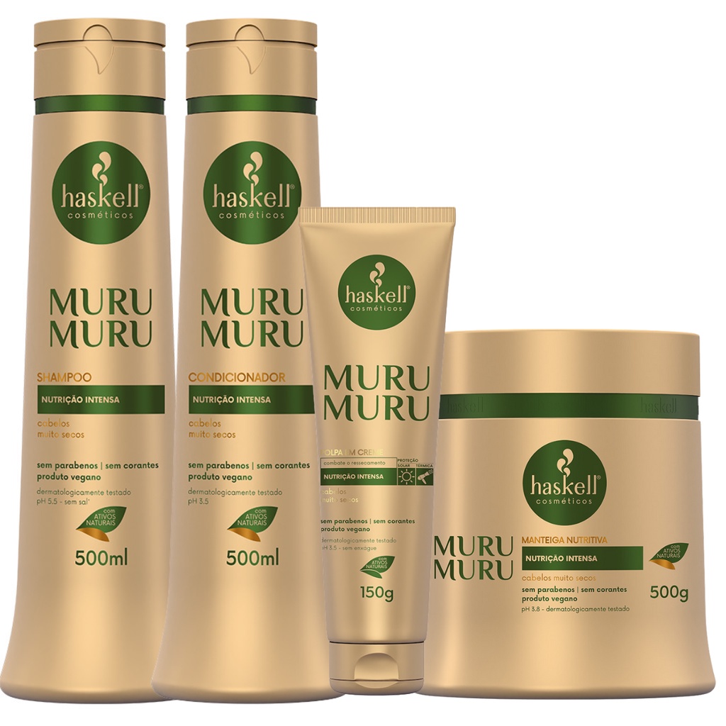 Kit Haskell Murumuru Shampoo Condicionador e Manteiga 500g/ml + Leave In Polpa em Creme 150g ...