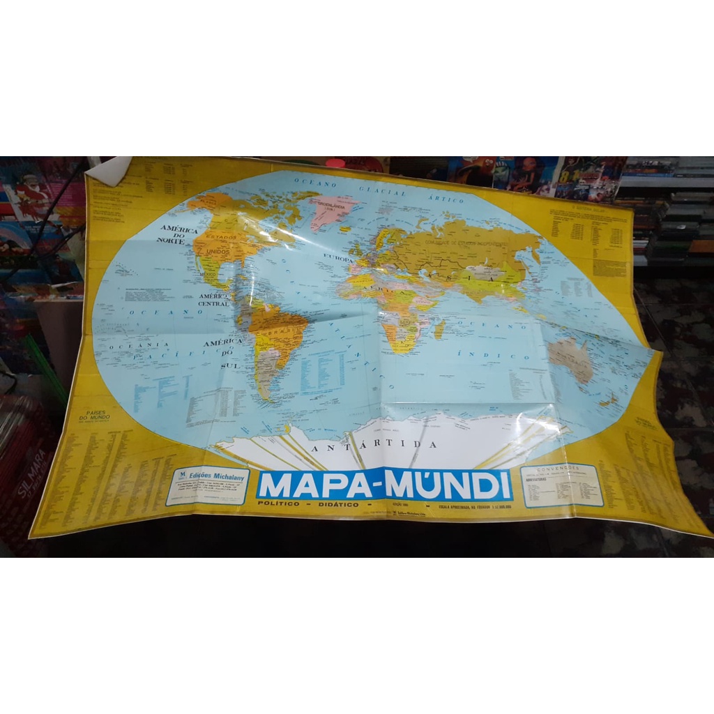 MAPA MÚNDI GIGANTE -115 X 76 -LAMINADO - ED. 1985- RARO +BRINDE ...