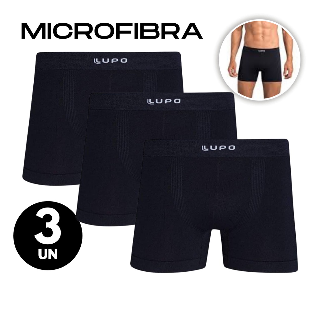 Kit Cueca Box Preta Lupo Microfibra Boxer (3 unidades) | Shopee Brasil