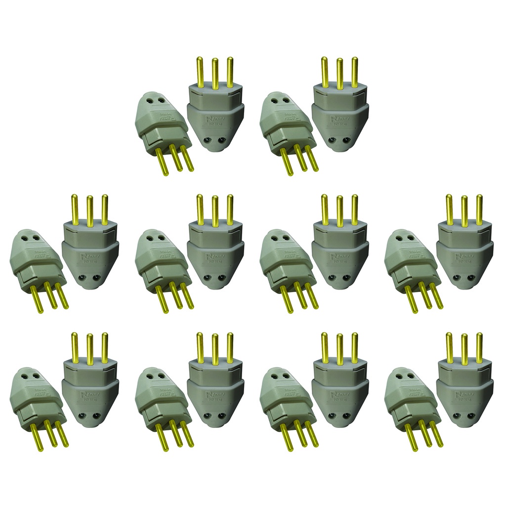 Plugue Macho Cinza 20a 2P+T Maciço Radial Kit com 10 peças | Shopee Brasil