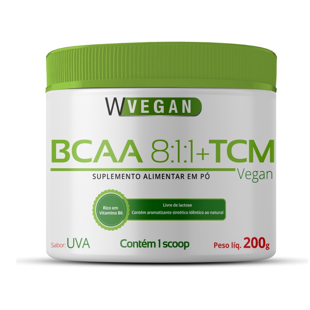 BCAA + TCM 200g Sabor Uva WVegan Vegano Aminoacido MCT | Shopee Brasil