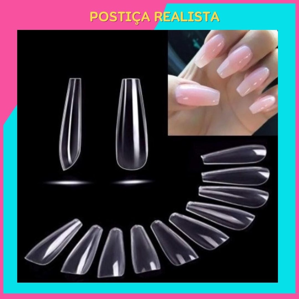 UNHAS POSTIÇAS BAILARINA REALISTA Transparente ou Natural leitosa kit ...