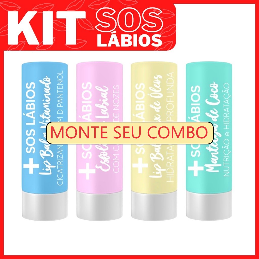 Lip Balm SOS Manteiga De Cacau Kit com 4 Tratamentos Monte Seu Combo ...