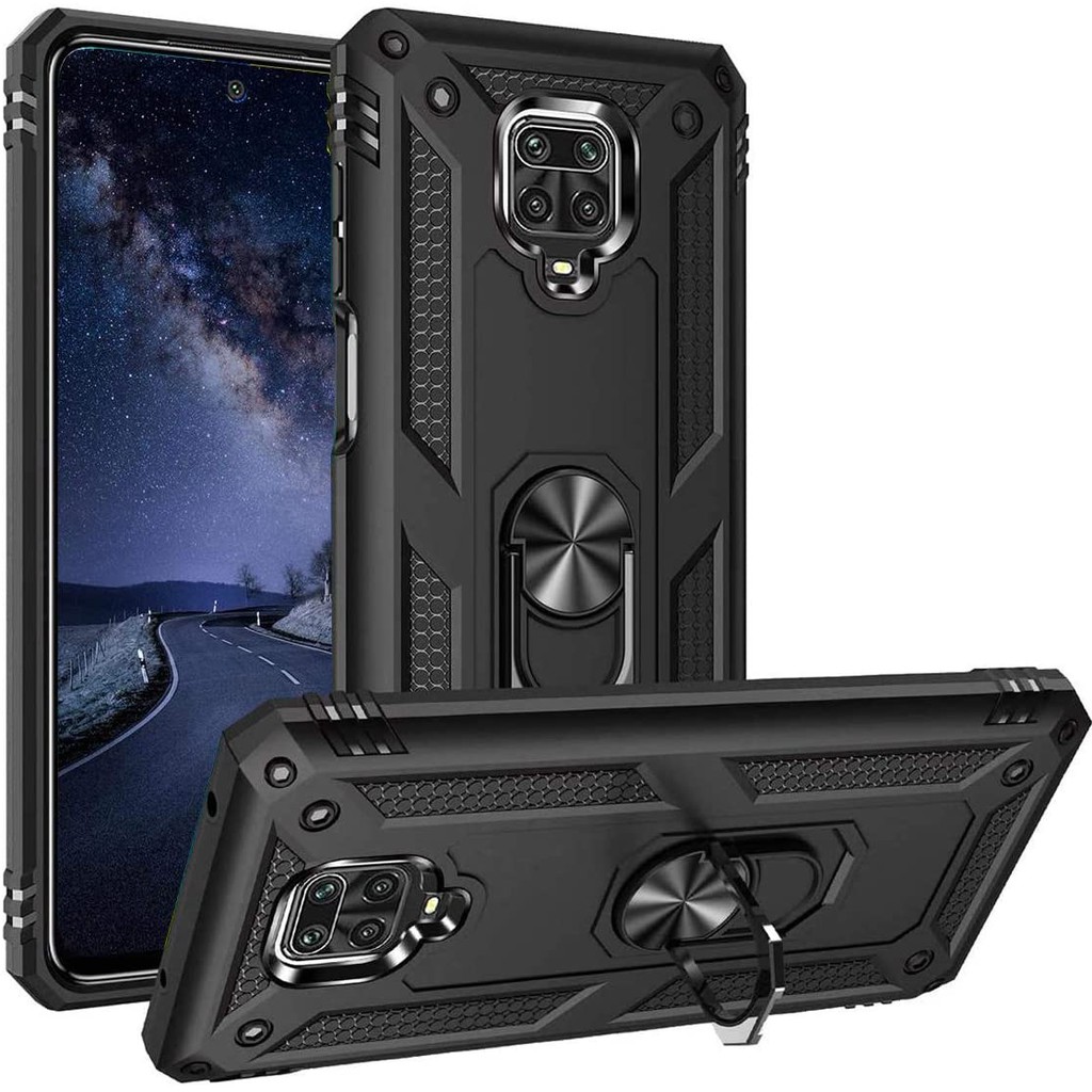 Capa anti impacto duas camadas xiaomi redmi note 9s note 9s pro anel metal suporte+Pelicula de ...