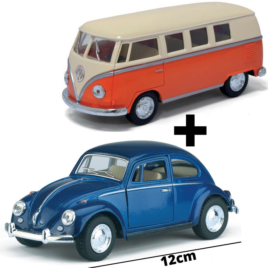 Kit 2 Carrinho de Coleção de Ferro a Fricção Kombi Kombe + Fusca Fuska ...