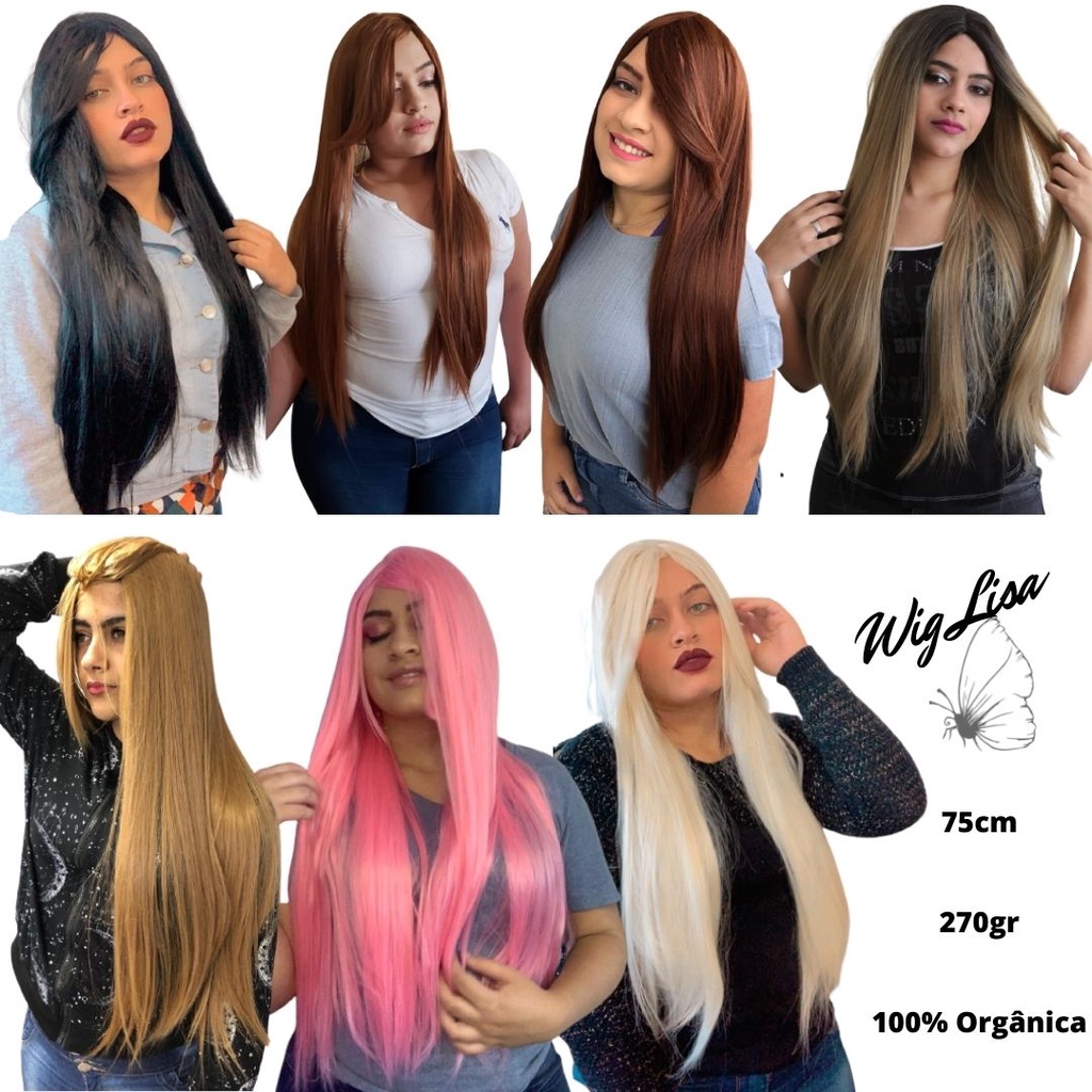 Peruca Lisa Longa Com Ou Sem Franja 80cm e Wig Cap | Shopee Brasil