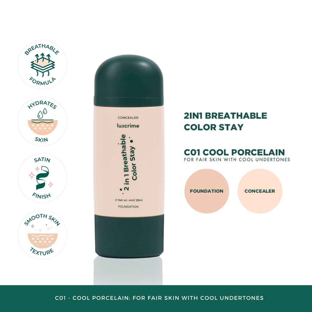 Luxcrime 2 Em 1 Base E Corretivo Para Ficar Cor (C01-Cool Procelain ...