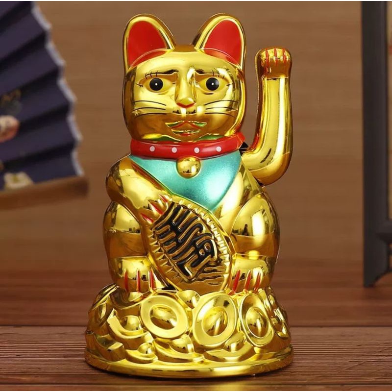 Gatinho Pequeno Da Sorte Manekineko Japonês dourado /branco decoração ...