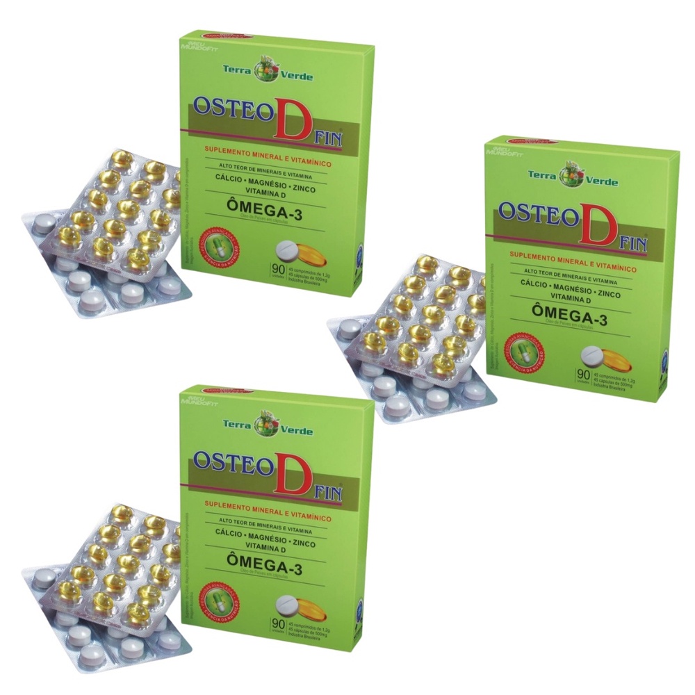 COMBO 3 OSTEO D FIN CALCIO MAGNESIO ZINCO VIT D OMEGA 3 90 UNID CADA ...