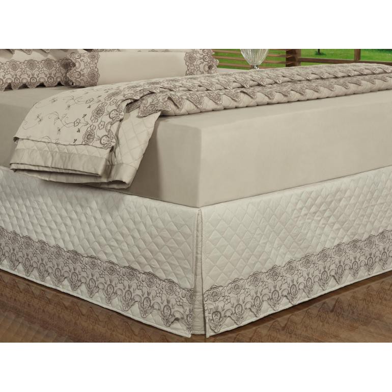 Saia para cama Box Matelassada com Bordado Inglês Solteiro - Classic Bege | Shopee Brasil