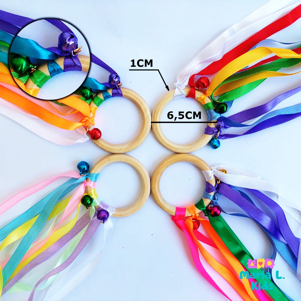 Chocalho Grande de madeira com fitas colorido e guizo , Brinquedo de ...