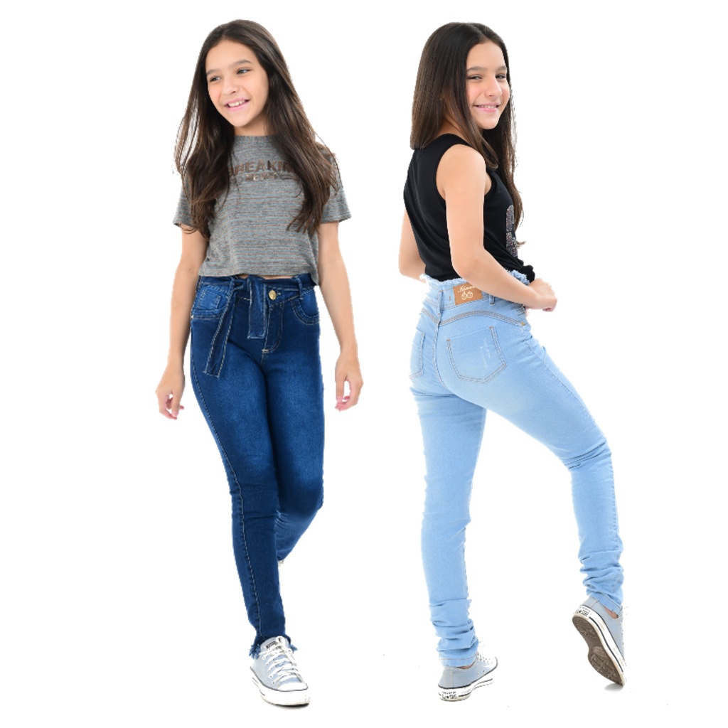Kit com 2 calças jeans feminina princesinha infantil skinny | Shopee Brasil
