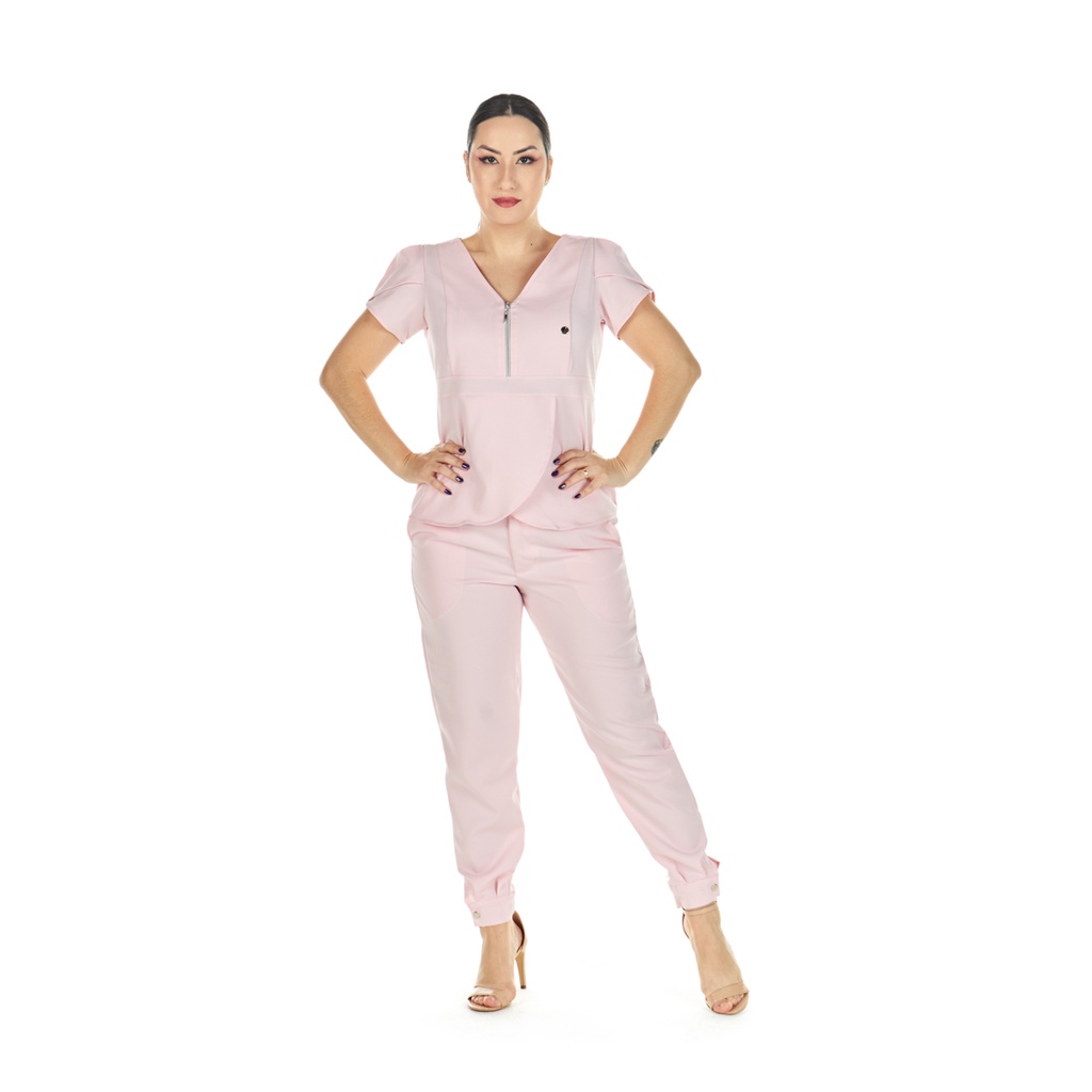 Conjunto Scrub Feminino Manga Curta Transpassado Rosa Bebê Uniforme ...