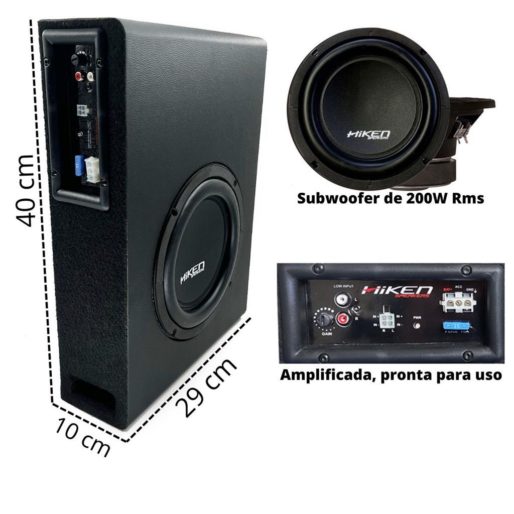 Caixa de Som Amplificada Automotiva Slim Sub 8 polegadas Subwoofer 200W ...
