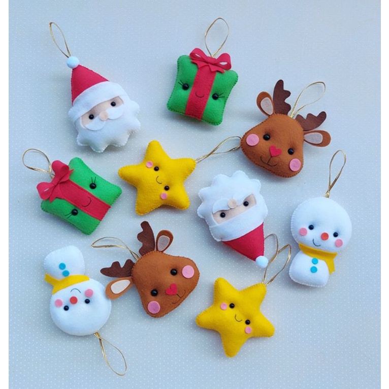 kit c/ 10 enfeites para árvore de natal em feltro/papai Noel/rena ...