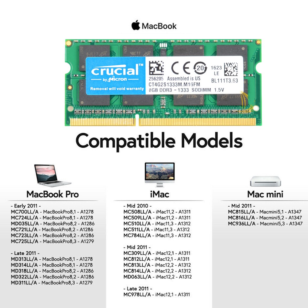 Crucial 8GB DDR3 1333Mhz PC3-10600S SODIMM Laptop Memória RAM Para ...