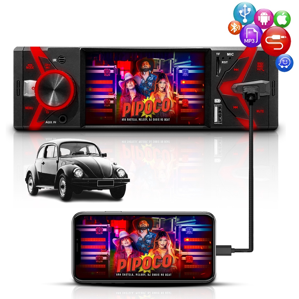 Som Rádio Mp4 Universal Espelha Comando De Voz Bluetooth Volkswagen ...