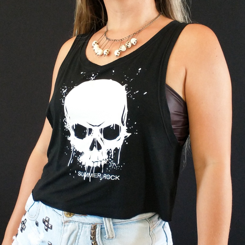 Cropped Cavado Paint Skull ( cropped preto, moda rock, estampa de ...