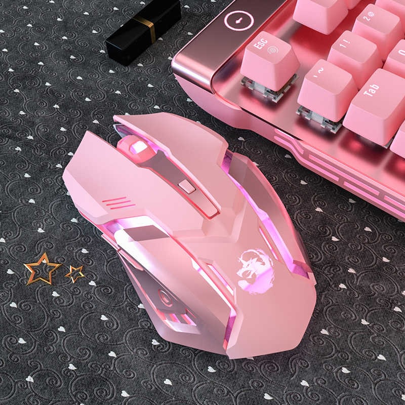 Mouse Gamer Rosa Sem Fio com LED - Silencioso Recarregável USB Wireless ...