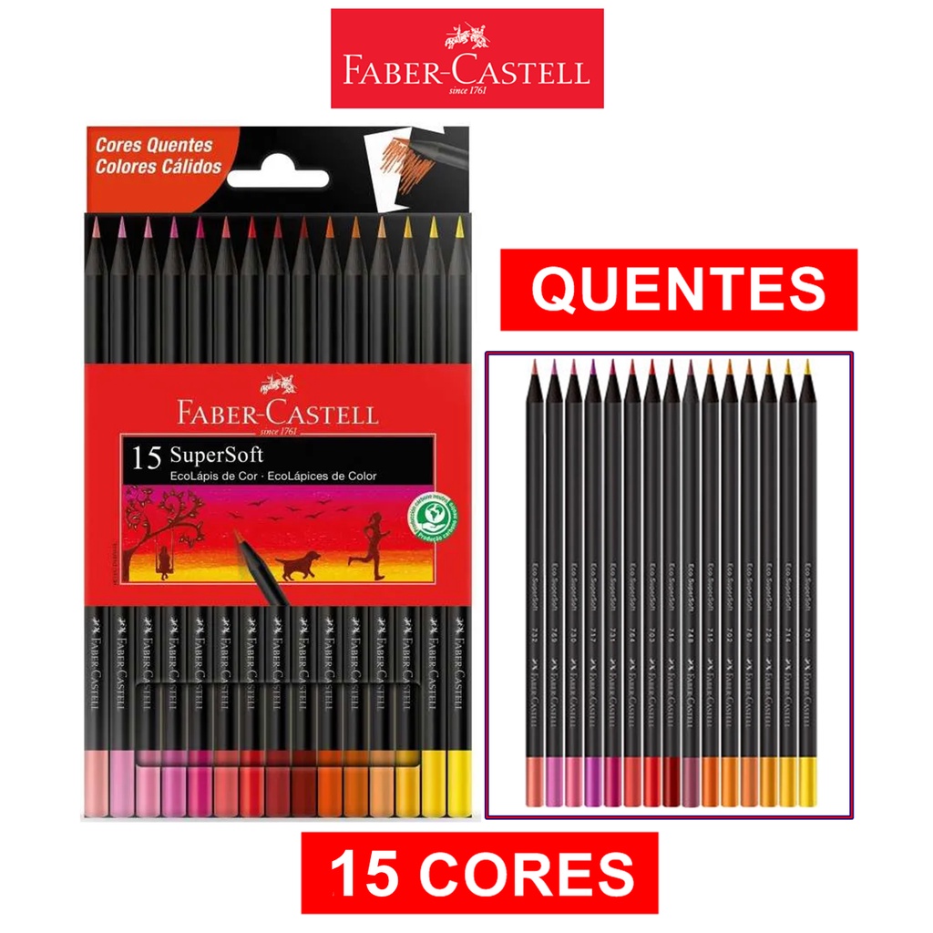 Lapis de Cor Faber-Castell Super Soft 15 Cores - Profissional Cores ...