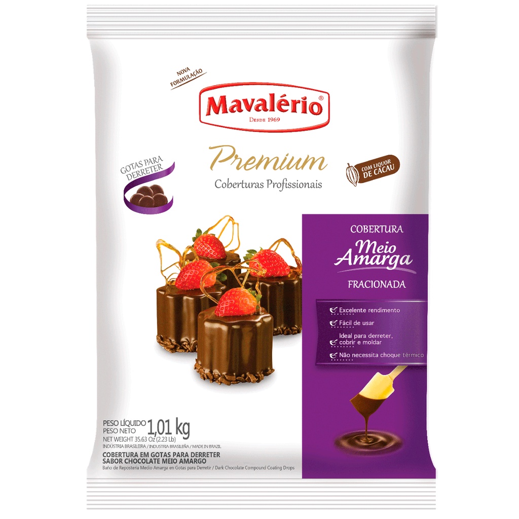 Chocolate Cobertura Fracionada Mavalério Premium Meio Amargo 1,01Kg | Shopee Brasil